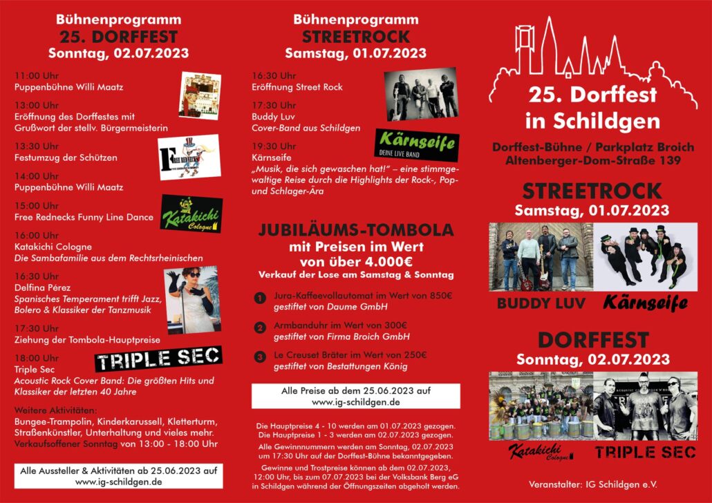 25. Dorffest: Das Programm für Samstag, 01.07.2023 (Street Rock) und Sonntag, 02.07.2023 ...